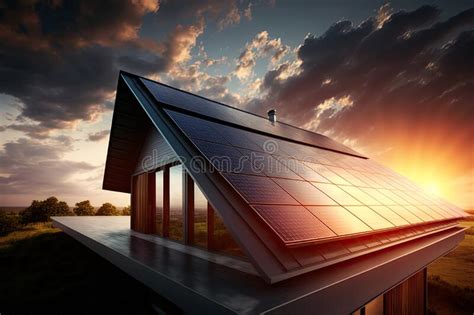 Solar Panels For Renewable Green Energy On Roof Of A Modern House At