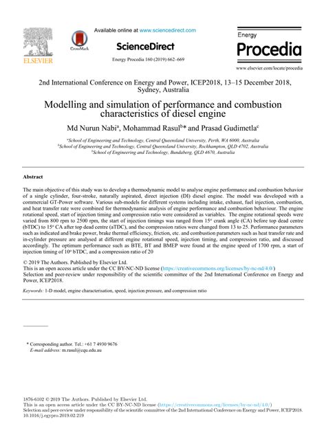 Pdf Modelling And Simulation Of Performance And Combustion