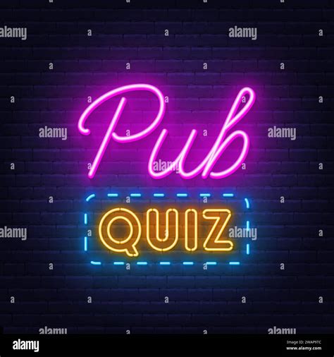 Pub Quiz Neon Lettering On Brick Wall Background Stock Vector Image