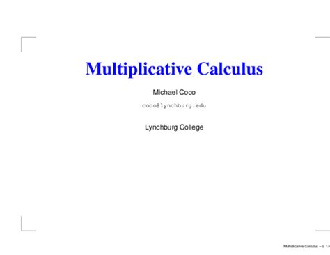 Pdf Multiplicative Calculus