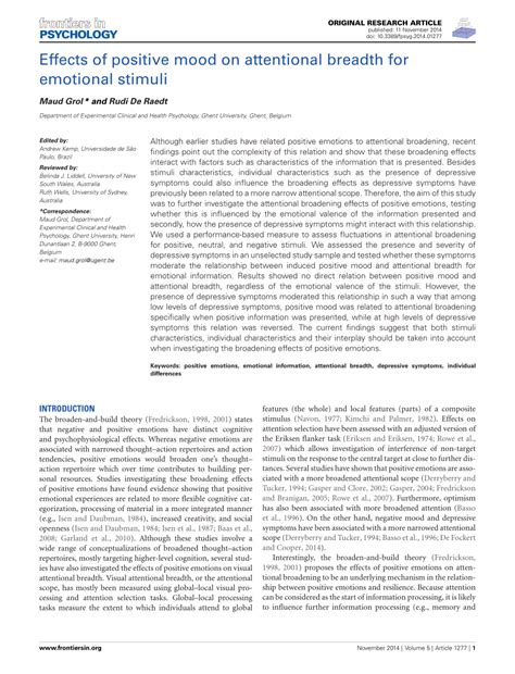 Pdf Effects Of Positive Mood On Attentional Breadth For Emotional Stimuli