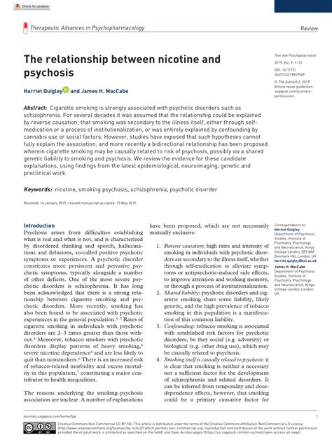 Pdf The Relationship Between Nicotine And Psychosis