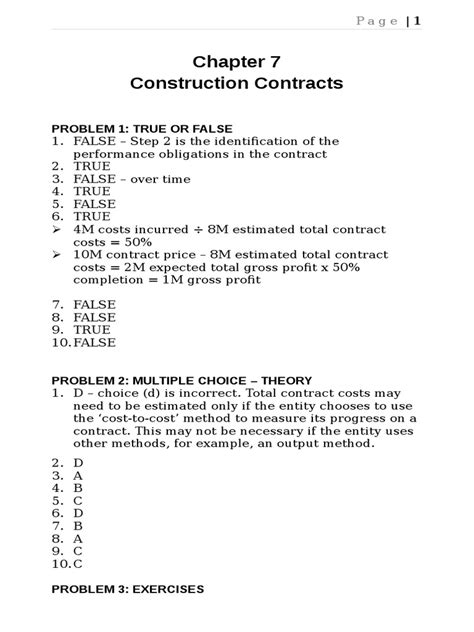 construction contracts problem 1 true or false pdf profit economics revenue