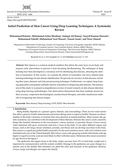 Pdf Initial Prediction Of Skin Cancer Using Deep Learning Techniques A Systematic Review