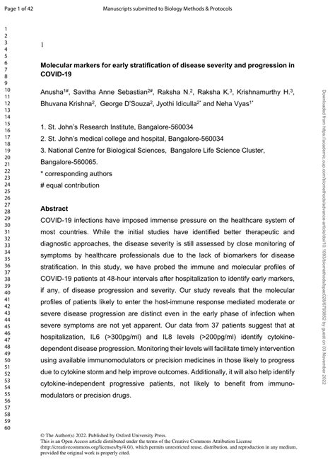 Pdf Molecular Markers For Early Stratification Of Disease Severity