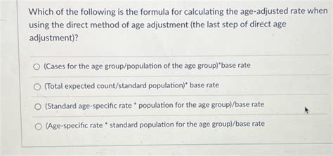 Solved Which Of The Following Is The Formula For Calculating Chegg