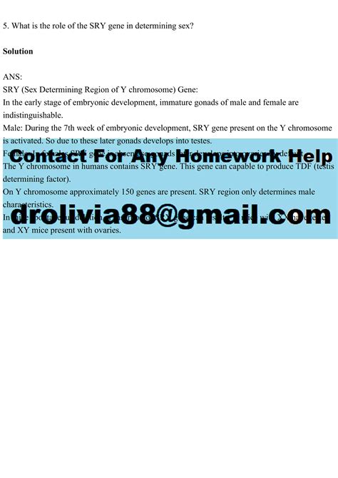 5 What Is The Role Of The Sry Gene In Determining Sexsolutionpdf