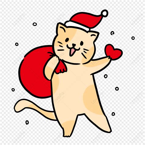 만화 손으로 그린 크리스마스 고양이 선물 요소를주는 Png 일러스트 무료 다운로드 Lovepik
