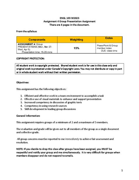 Engl 103 W2023 Assignment 4 Group Presentation Assignment Rev Engl