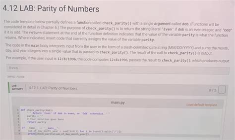 solved 4 12 lab parity of numbers the code template below