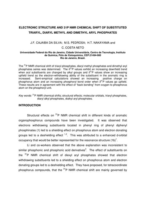 Pdf Electronic Structure And 31p Nmr Chemical Shift Of Substituted
