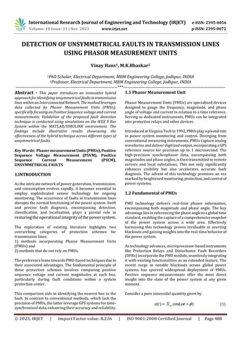 detection of unsymmetrical faults in transmission lines using phasor