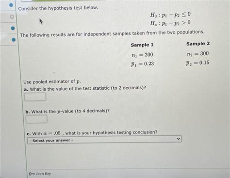 Solved Consider The Hypothesis Test Below H P1 P2