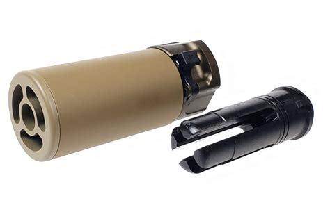 5ku Metal Dummy Short Warden Blast Diffuser W Flash Hider 14mm Ccw Tan
