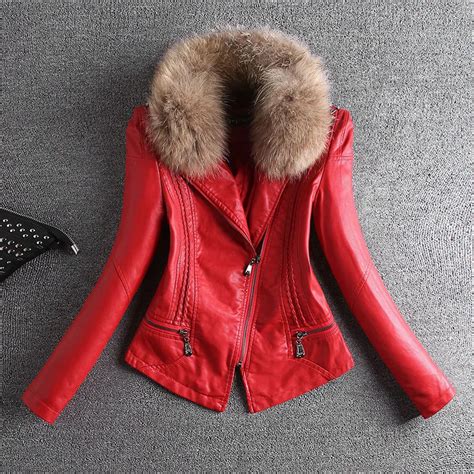 Plus Size 4xl New Slim Fur Collar Thick Women Leather Jacket Autumn And