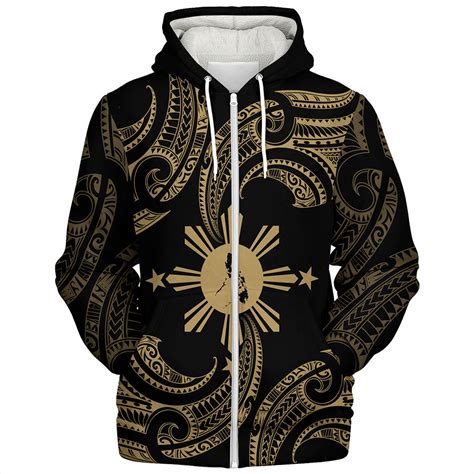 Philippines Filipinos Sherpa Hoodie Tribal Polynesian Wave Tattoo