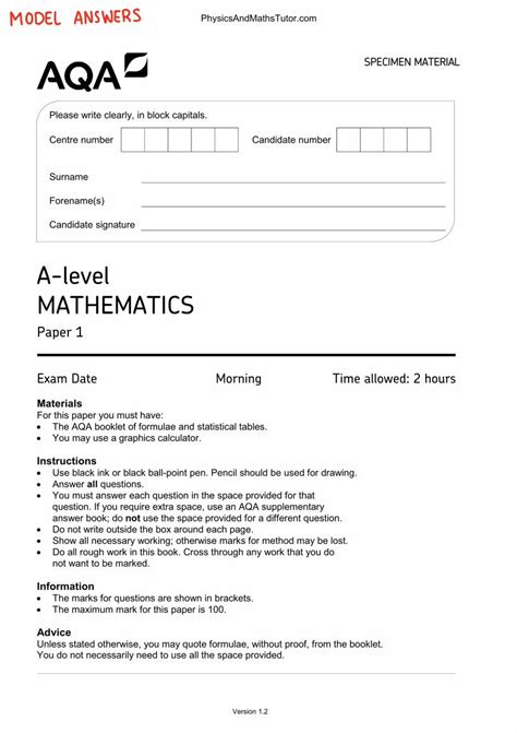 Pdf Specimen Ma Paper 1 Aqa Maths A Level Dokumen Tips