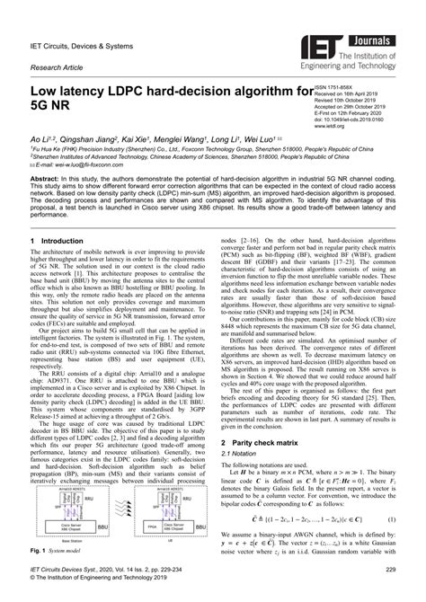 Low Latency LDPC Hard Decision Algorithm For G NR Request PDF