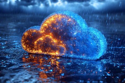Futuristic Cloud Computing Concept With Glowing Lights In Rainy Atmosphere Generative Ai Stock