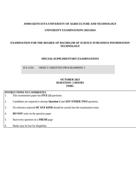 Ics 2104 Object Oriented Programming 1 Pdf Class Computer Programming Computers