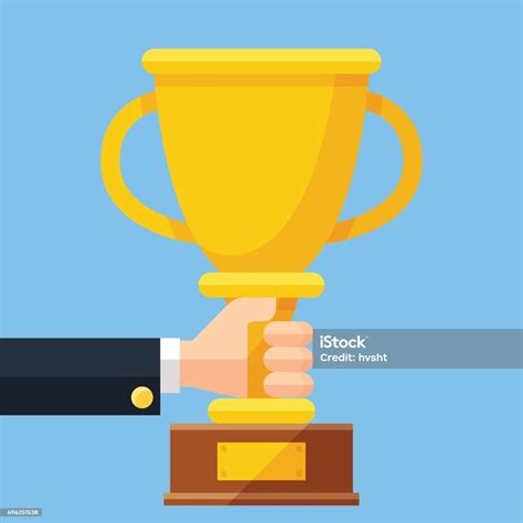 손에 골든 컵입니다 기업 트로피 수상 평면 벡터 만화 그림입니다 1에 대한 스톡 벡터 아트 및 기타 이미지 1 1위 Championship Istock