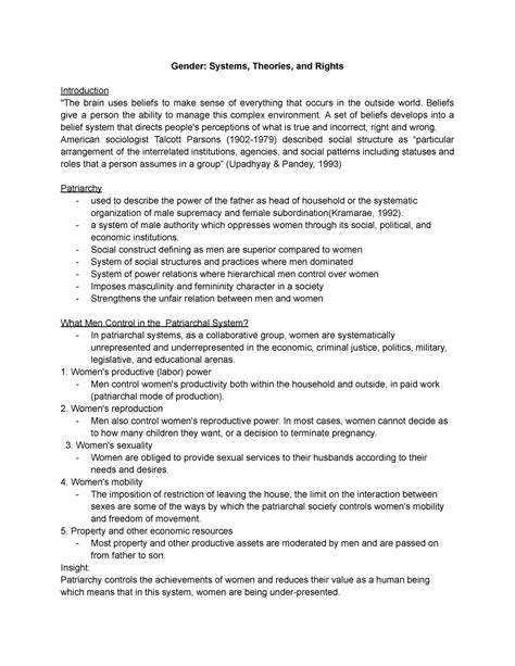 Gender Systems Theories And Rights Gender Systems Theories And Rights Introduction The