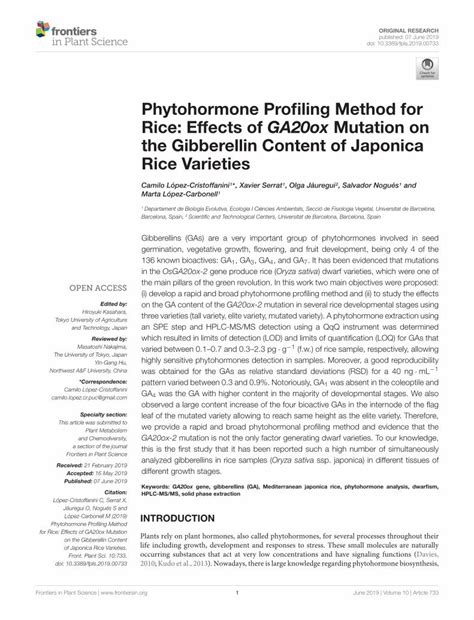 Pdf Phytohormone Profiling Method For Rice Effects Of Ga20ox Dokumen Tips