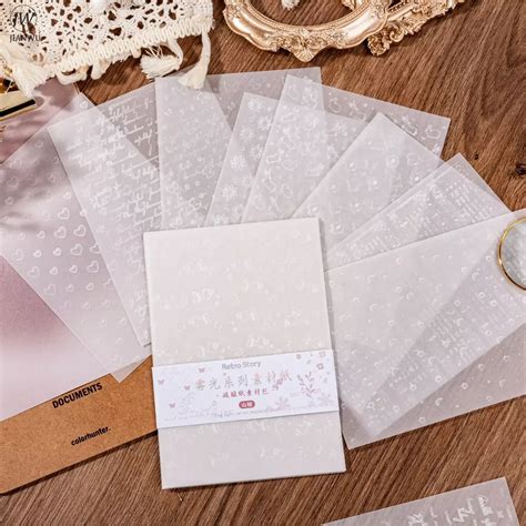 Jianwu 10 Sheets Fog Light Series White Embossed Pattern Decor Material Paper Creative Diy