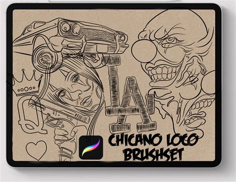 Tattoo Procreate Brushes Chicano Loco Tattoo Stencil Etsy