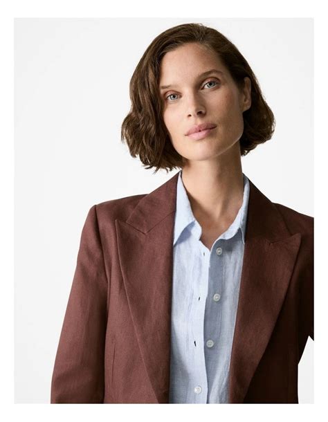 Trenery Linen Twill Single Breasted Blazer In Chocolate Myer