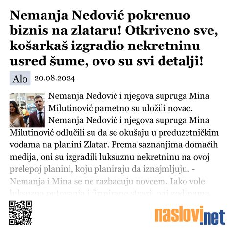 Nemanja Nedović Pokrenuo Biznis Na Zlataru Otkriveno Sve Košarkaš Izgradio Nekretninu Usred