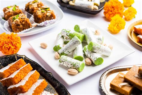 Premium Photo Indian Assorted Sweet Mithai Barfi In A Group