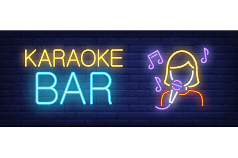 Karaoke Bar Neon Text And Singer With Mi Graphic By Pchvector