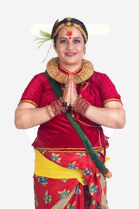 Impressive Nepali Woman Performing The Namaskar In Traditional Clothing