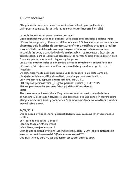 Apuntes Fiscalidad Apuntes Fiscalidad El Impuesto De Sociedades Es Un