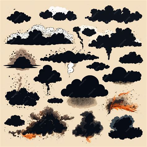 El Humo Cómico Fluye Smog De Polvo Y Humo Humeante Siluetas De Nubes