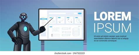 Modern Black Robot Analyzing Statistics Diagram Stock Vector Royalty
