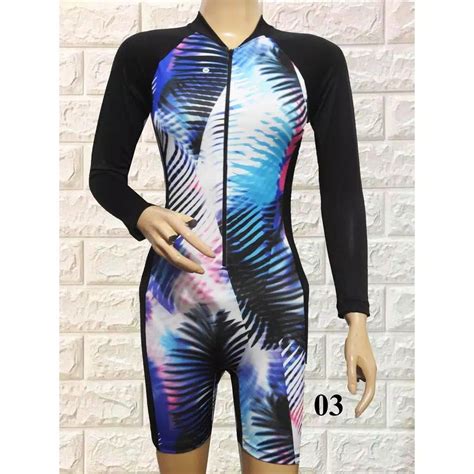 Dewasa Baju Renang Lengan Panjang Wanita Bergambar Bermotif Bunga
