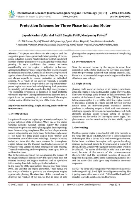 Protection Schemes For Three Phase Induction Motor Pdf