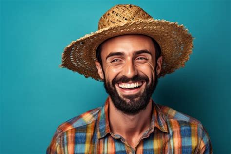 Premium Photo Portrait Of A Smiling Young Brazilian Man In Straw Hat