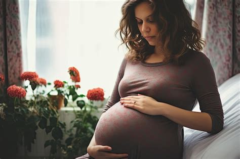 Premium Ai Image Pregnant Woman Touching Her Belly