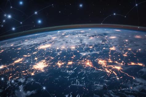 Global Network Visualization Digital World Map With Global Connections