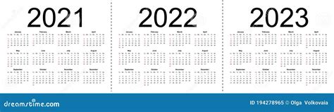 Simple Editable Vector Calendars For Year 2021 2022 2023 Week Starts