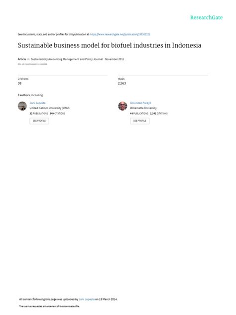 Sustainable Business Model For Biofuel Industries Pdf Biofuel