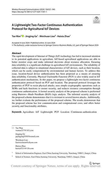 a lightweight two factor continuous authentication protocol for