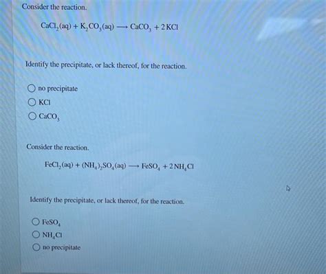 Solved Consider The Reaction CaCl Aq K CO Aq CaCO Chegg