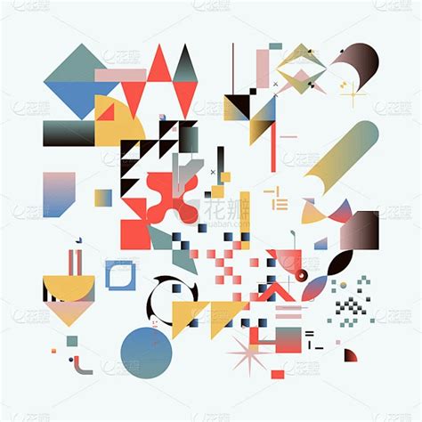 几何抽象图案设计图形与各种矢量形状和元素素材 花瓣网