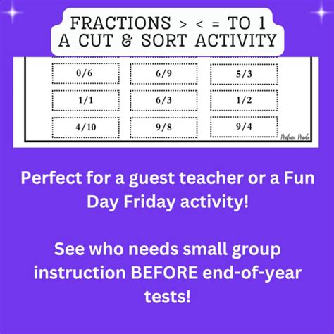 Fractions Greater Than Less Than And Equal To 1 A Cut And Glue Sort