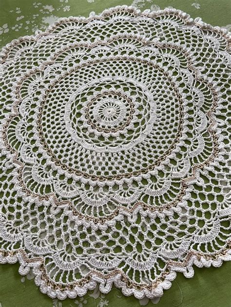 Large Vintage Circular Hand Crocheted Doily 100 Cotton Farmhouse Style