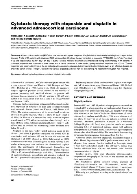 Cytotoxic Therapy With Etoposide And Cisplatin In Advanced